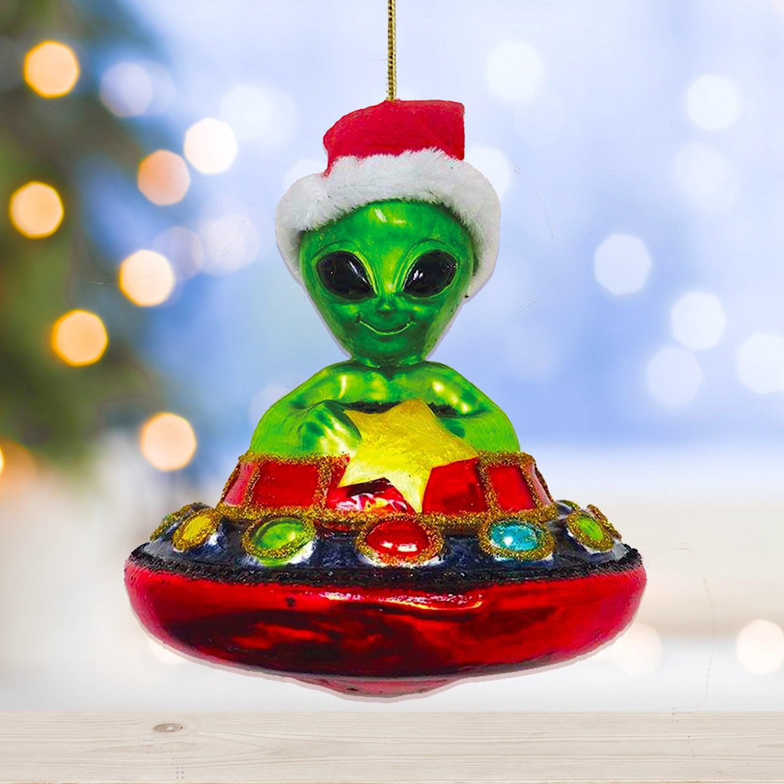 The Holiday Aisle® Jaunutis Alien and UFO Glass Christmas Ornament ...