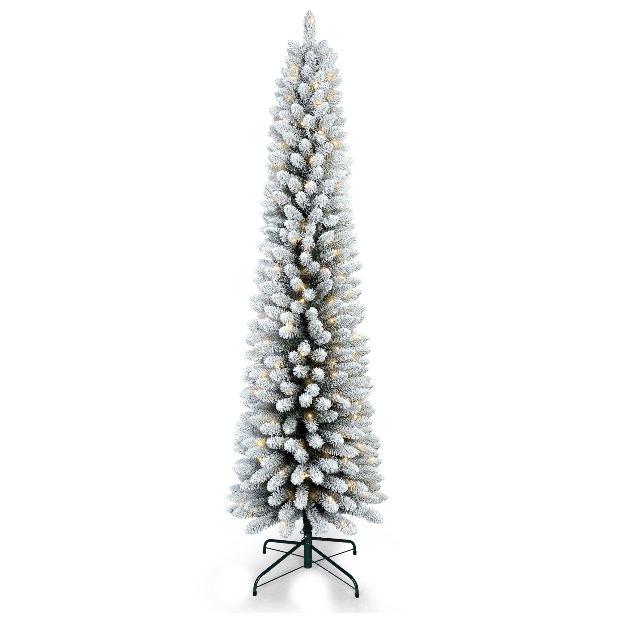 The Holiday Aisle® PVC Flocked Pencil Tree with Lights | Wayfair