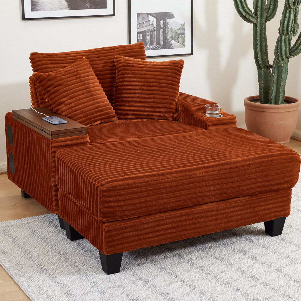 Mercer41 Fluffy Corduroy Single Sofa with Ottoman, Bluetooth Speaker ...