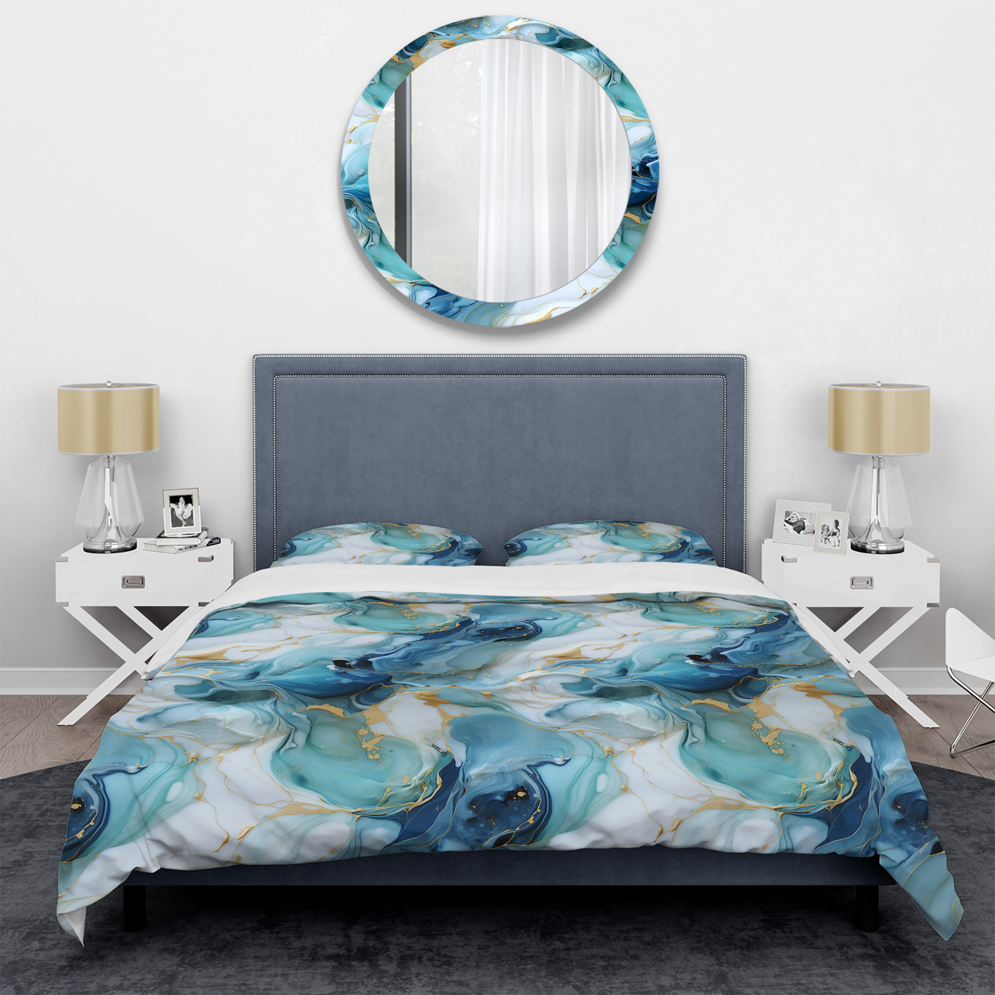 Design Art Coastal Blue Elegant Marble Shore III Bedding | Wayfair