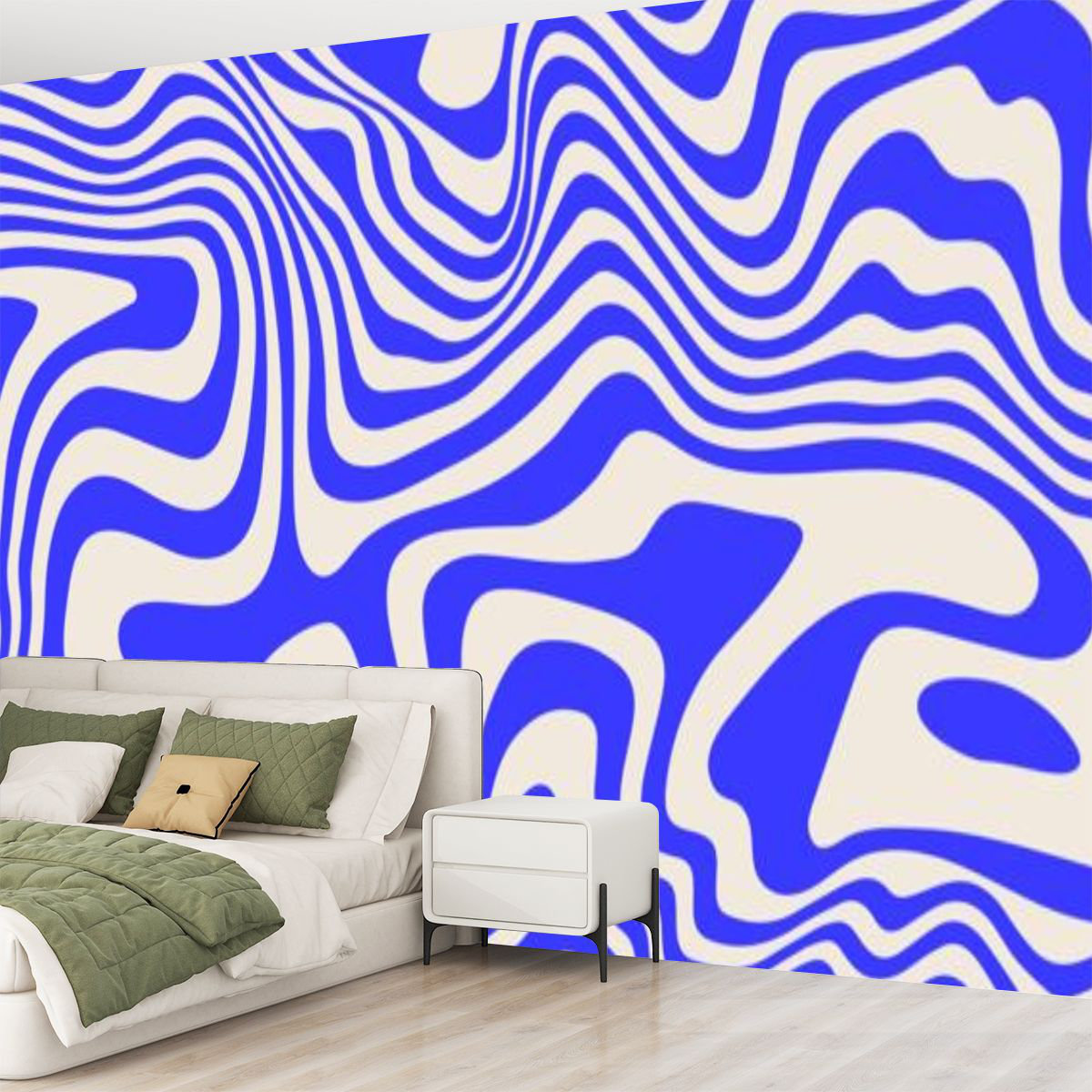 Ivy Bronx Peel and Stick Canvas Wallpaper Wall Mural Blue wavy lines ...