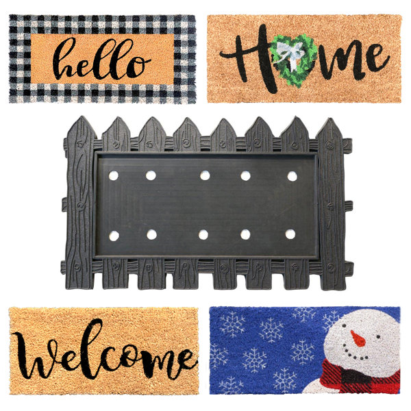 Autumn Alley Fun Welcome Mat Tray Set - Rubber Door Mat With 4 ...