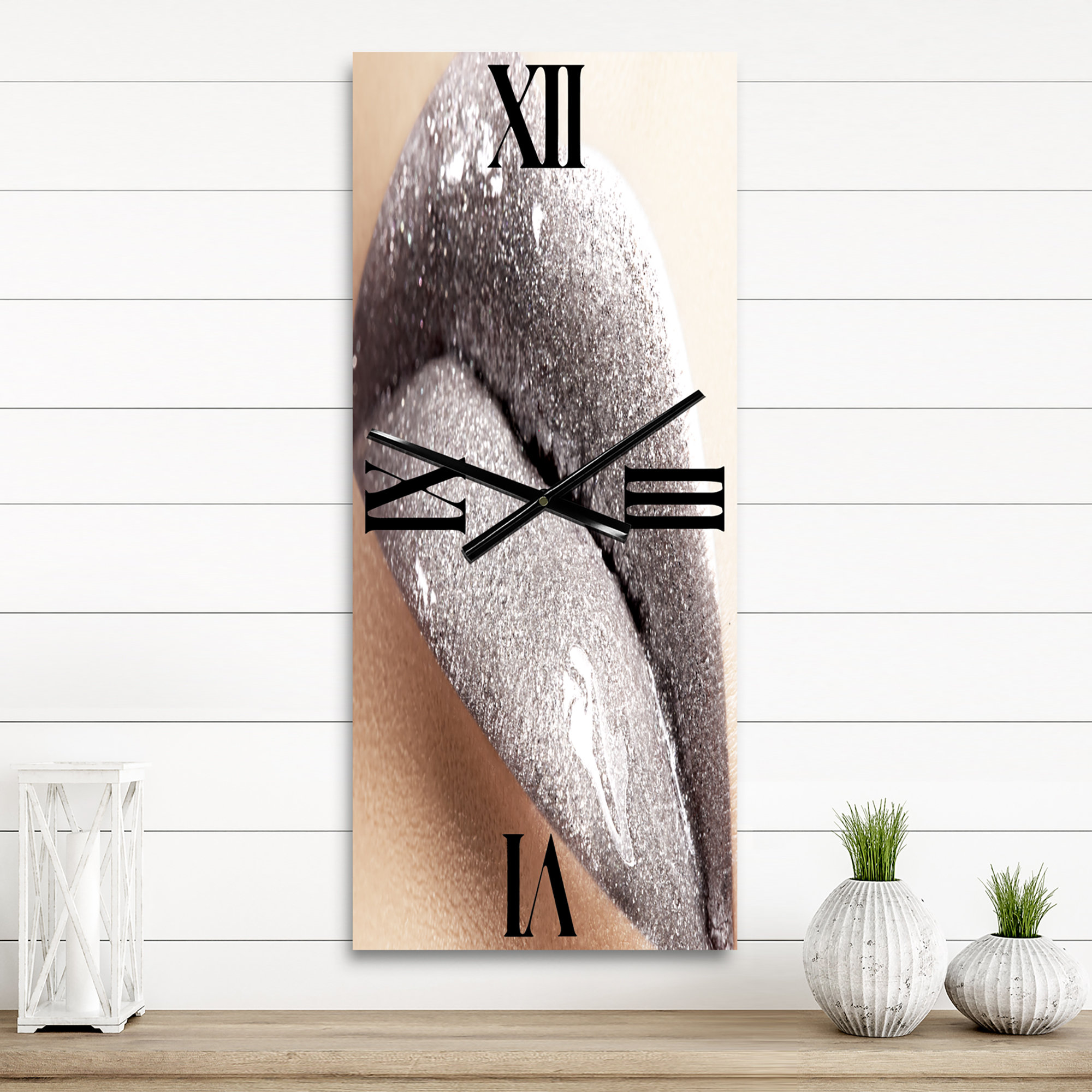 East Urban Home Close up of Woman Lips with Glittering Silver - Modern ...