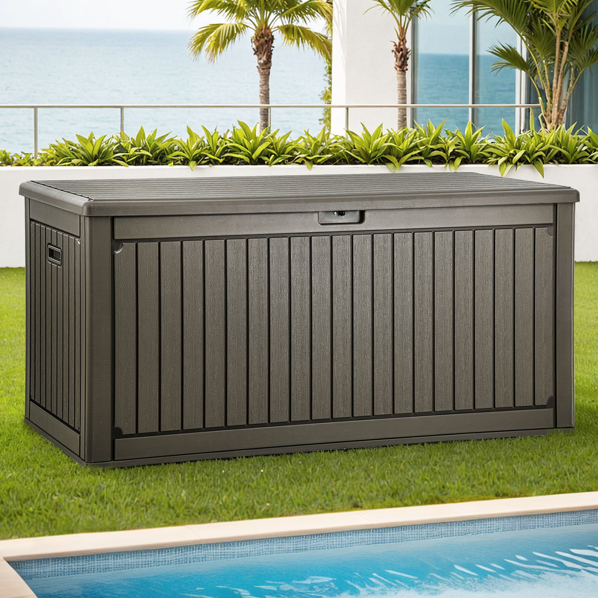 Edrosie Inc 260 Gallon Brown Deck Box Doubles as Table or Bench ...