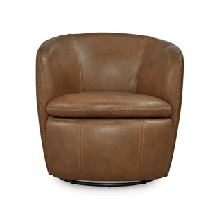 Benjara Niko Swivel Accent Chair, Round Barrel Design, Top Grain ...