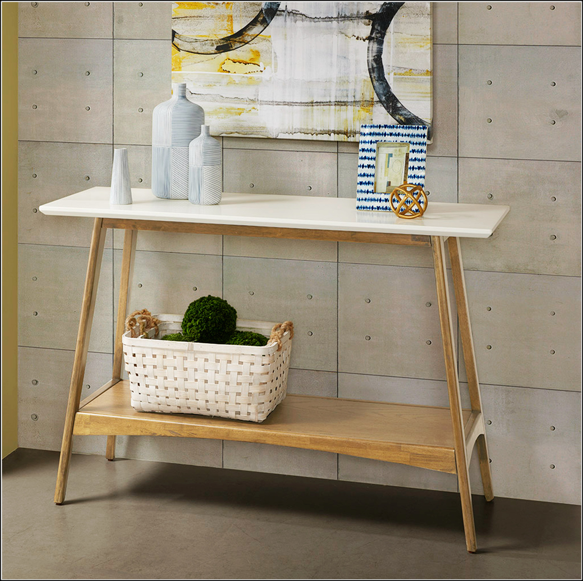 George Oliver Console MDF with solid wood veneer shelf Lower shelf for ...