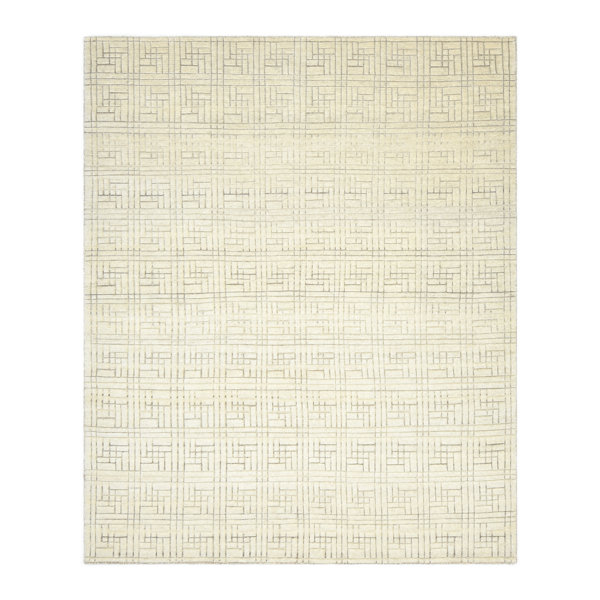 Solo Rugs Lance Geometric Hand-Knotted Wool/Cotton Beige Area Rug ...