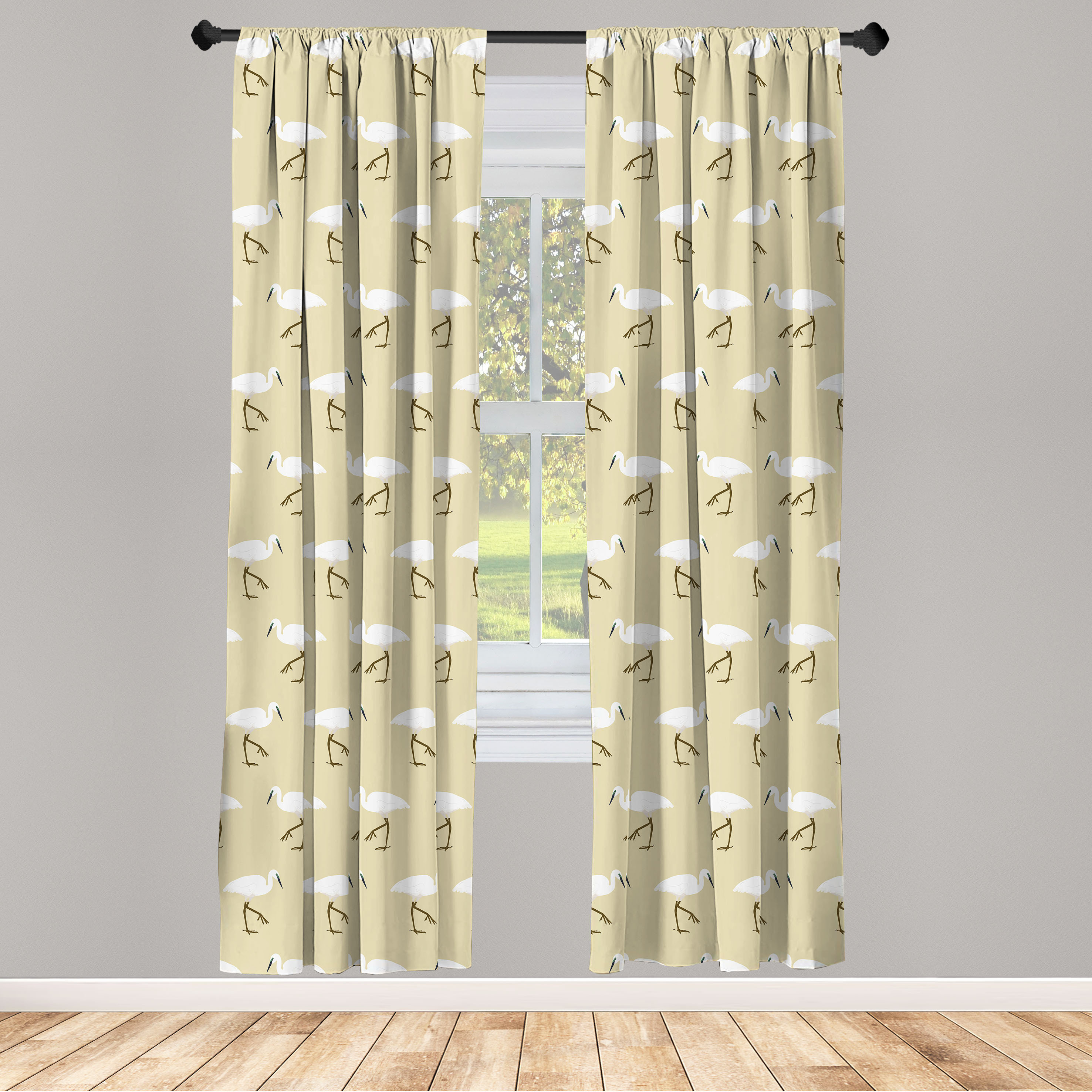 East Urban Home Egret 4-Panel Curtains, Leg Standing Heron Birds, x ...