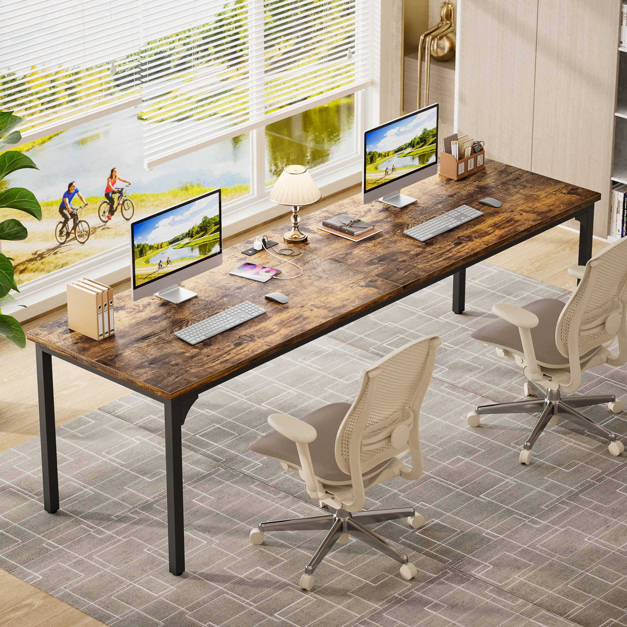 17 Stories 78.8'' W Rectangle Computer Desk with Power Outlet, Long ...