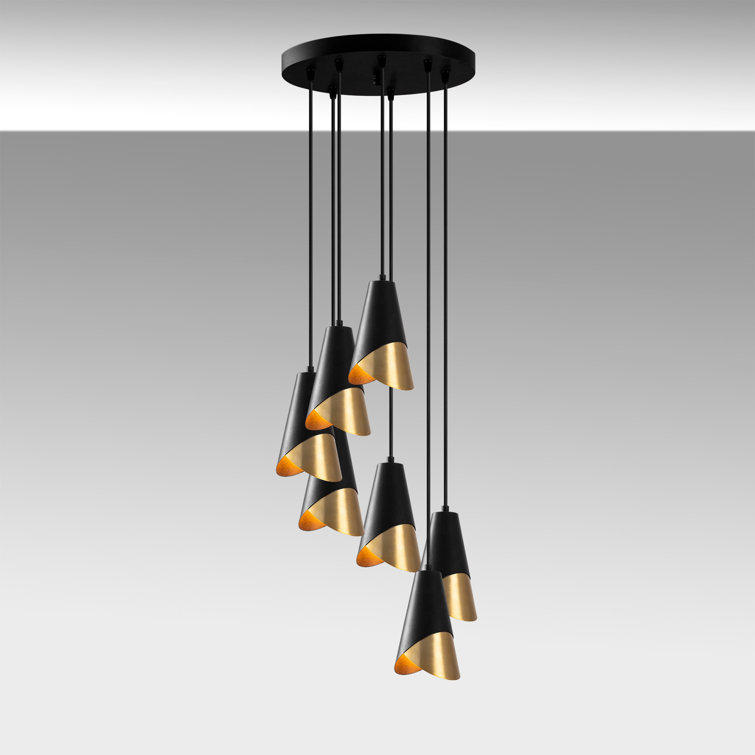 East Urban Home 7 - Light Black/Gold Cluster Pendant | Wayfair