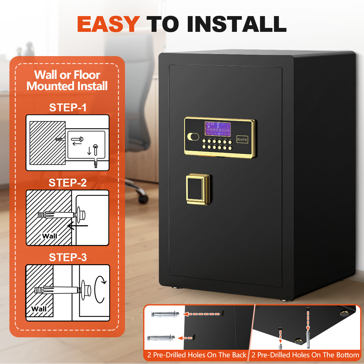 Besafety 5.55 Cuft Large Safe Box, Digital Keypad Home Safe With ...