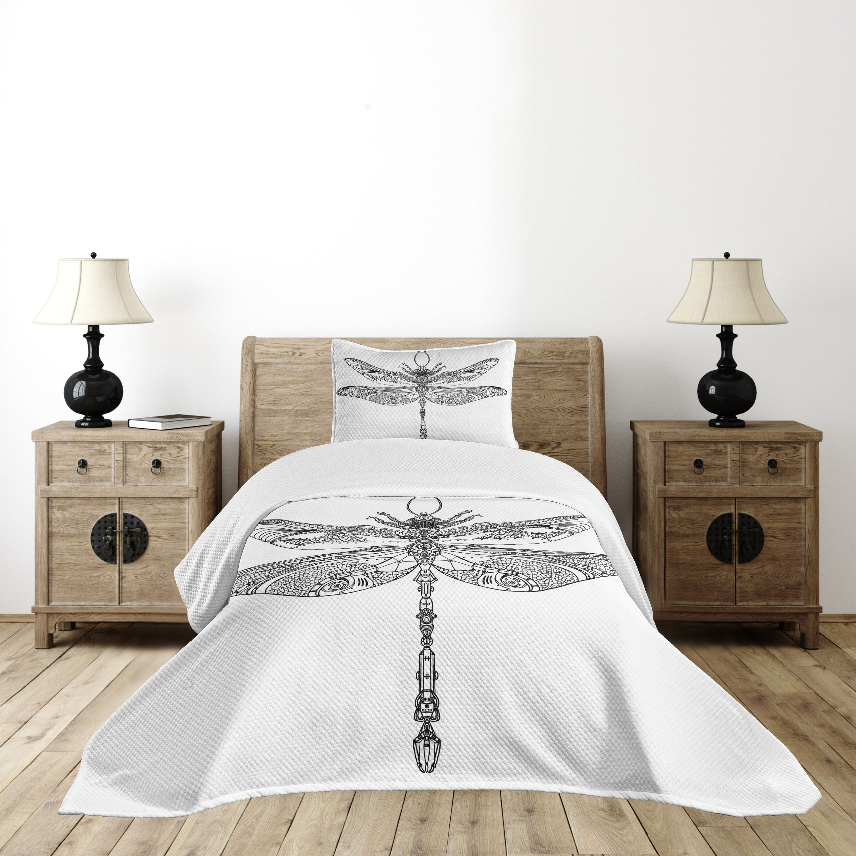 Ambesonne Dragonfly Bedspread Set Baroque Ornamental Black White | Wayfair