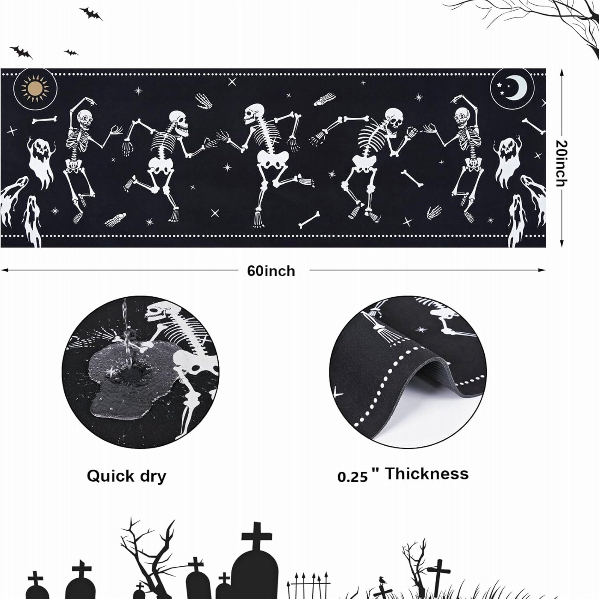 The Holiday Aisle® Halloween Runner Rug, Funny Dancing Skeleton Floor ...