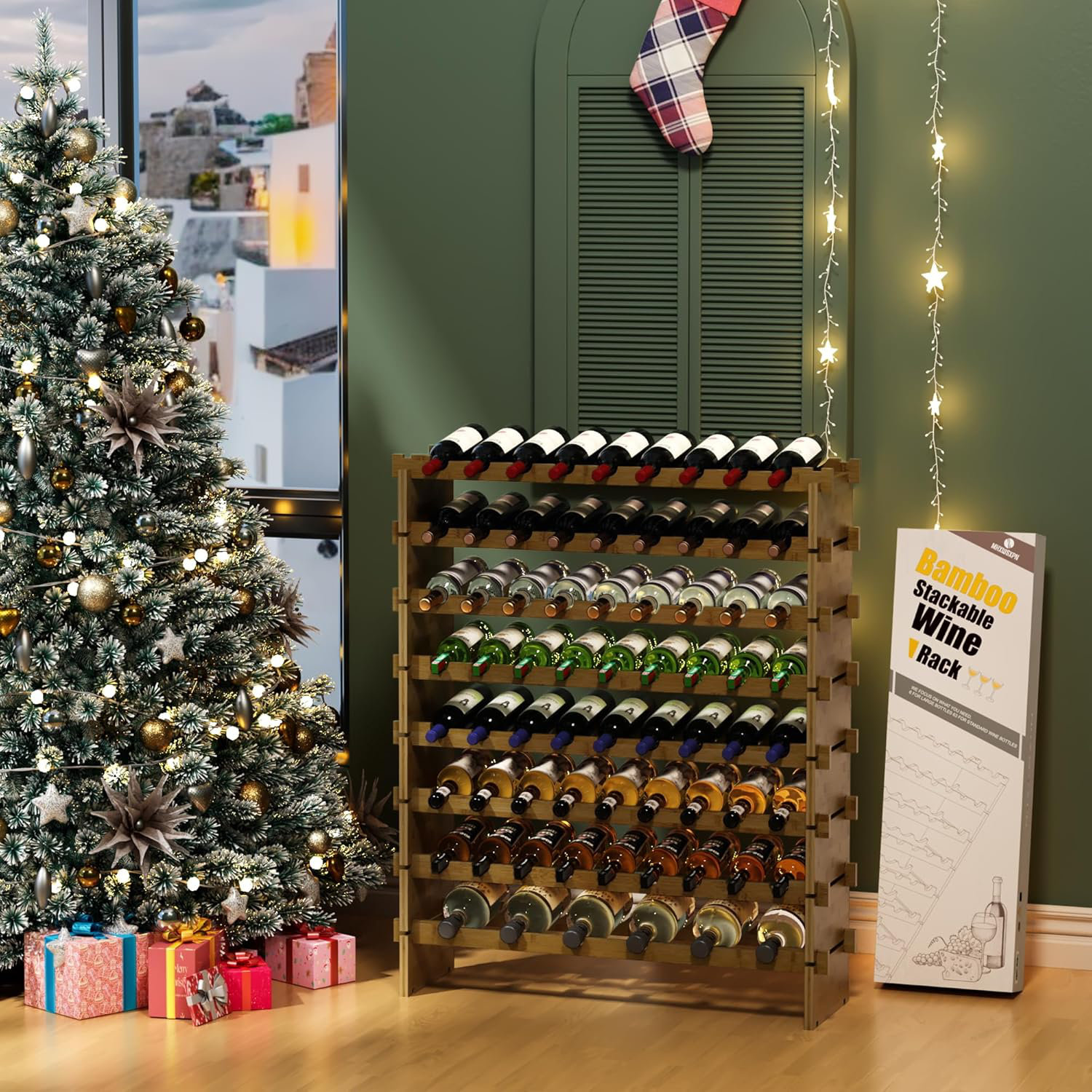 Mint Pantry Wine Rack Freestanding Floor, Bamboo 8-Tier 69 Wine Bottle ...