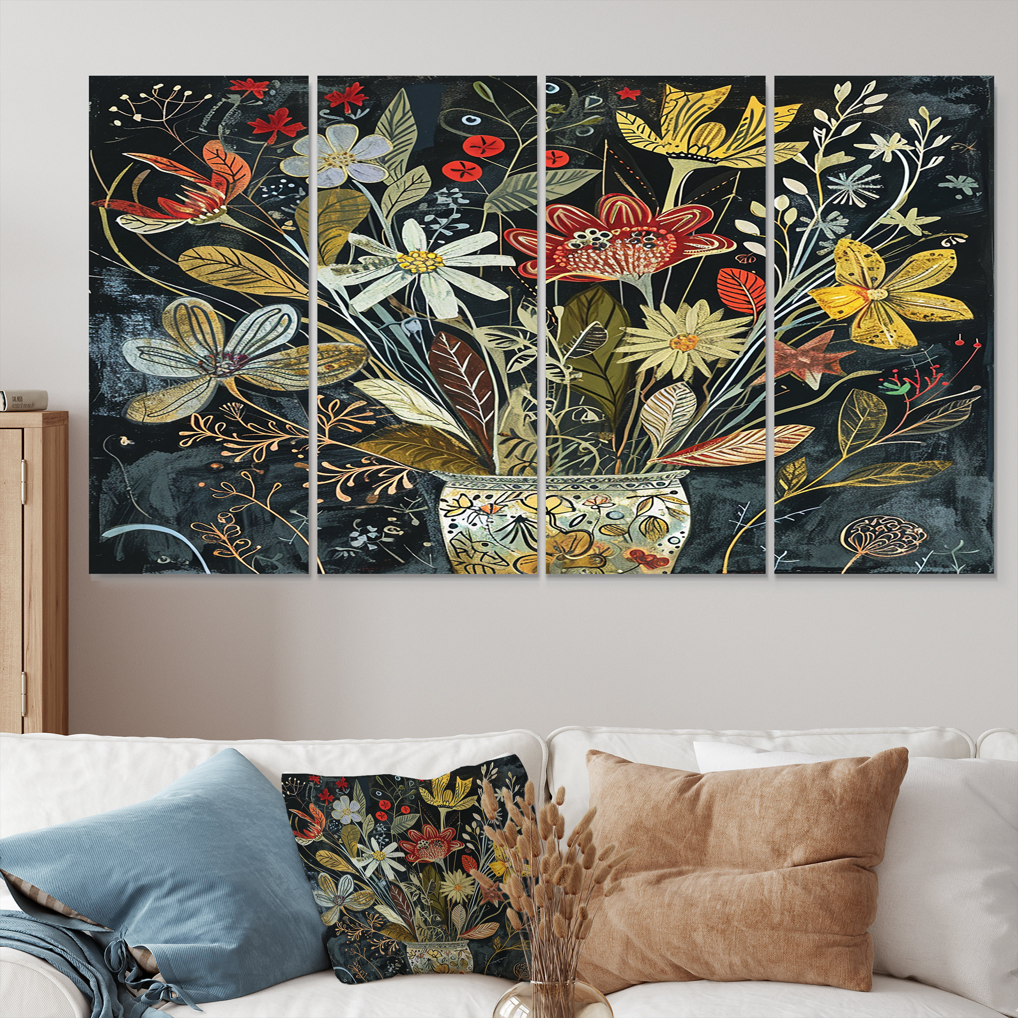 Design Art Still Life Vintage Wildflowers - Wildflowers Wall Art Canvas ...