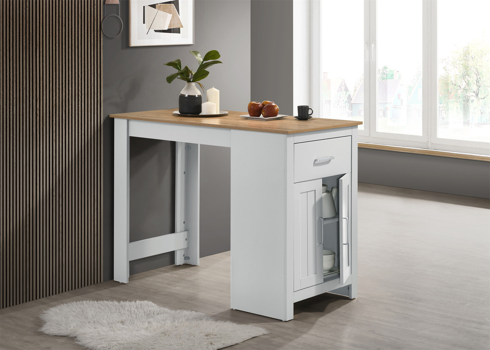 Latitude Run® Alonzo 47" Oak And White Small Space Counter Height ...