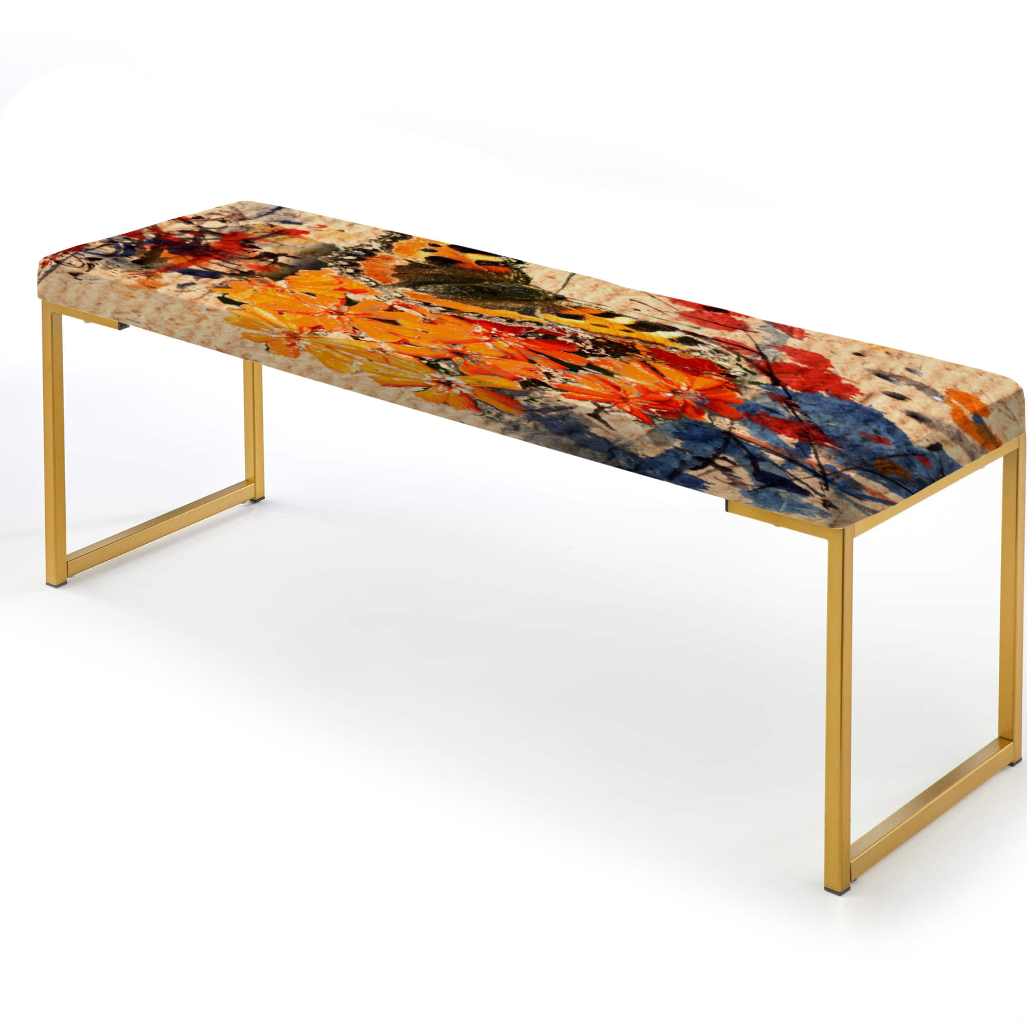 East Urban Home Fifield - Modern Floral Upholstered Gold Bench | Wayfair