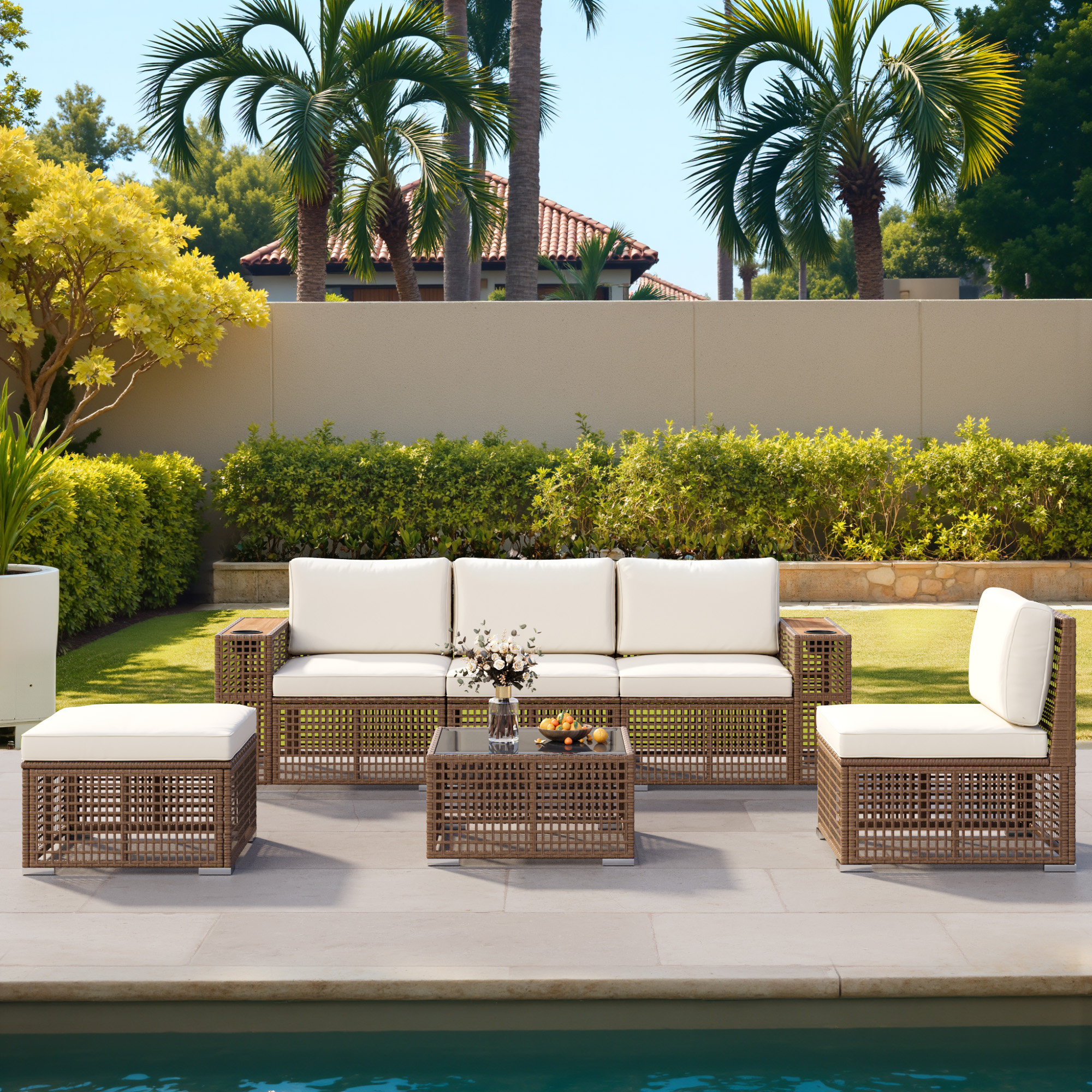 Bay Isle Home™ 6 Pieces Outdoor Sectional Sofa Patio Furniture Sets ...