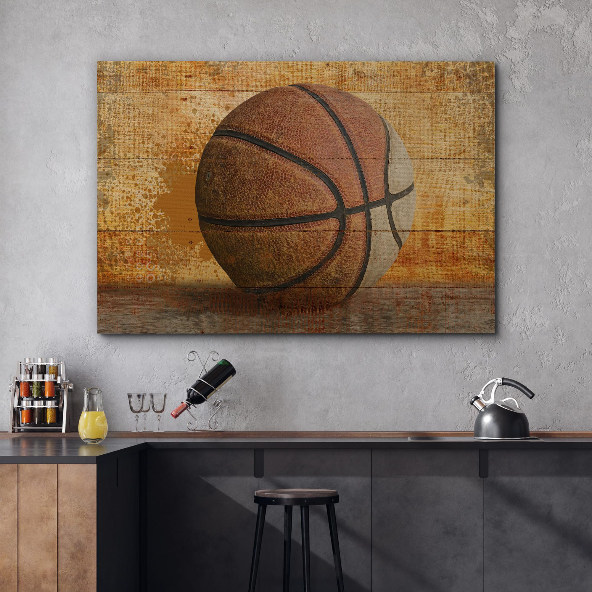 IDEA4WALL Vintage Retro Basketball on Wood Effect Panels Sports ...