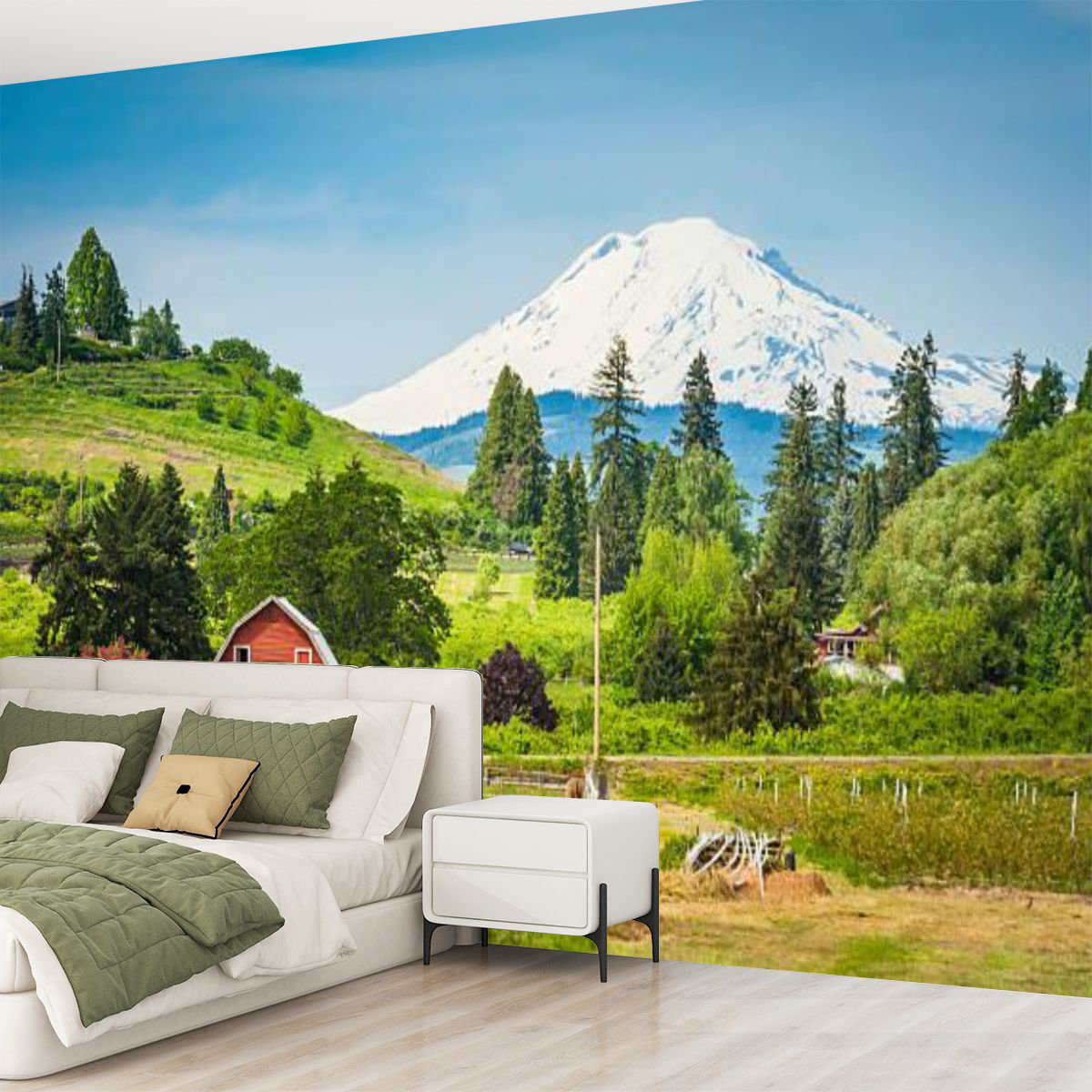 Gracie Oaks Peel and Stick Canvas Wallpaper Wall Mural Wooden red barn ...