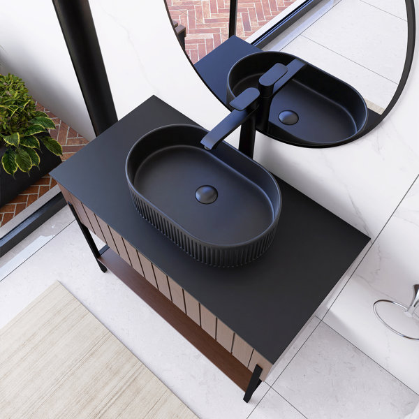 Ebern Designs 35.8 In. Single Sink Freestanding Dark Walnut Bath Vanity ...