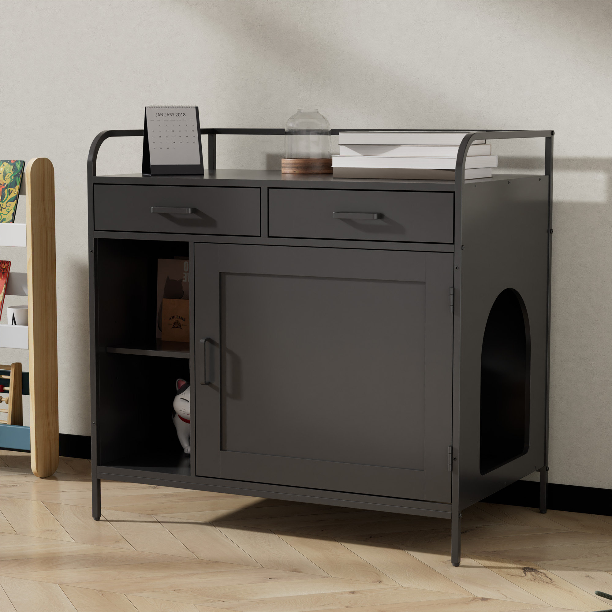 Archie & Oscar™ Cozy castle cat Litter Box With Drawer, Hideaway Cat ...