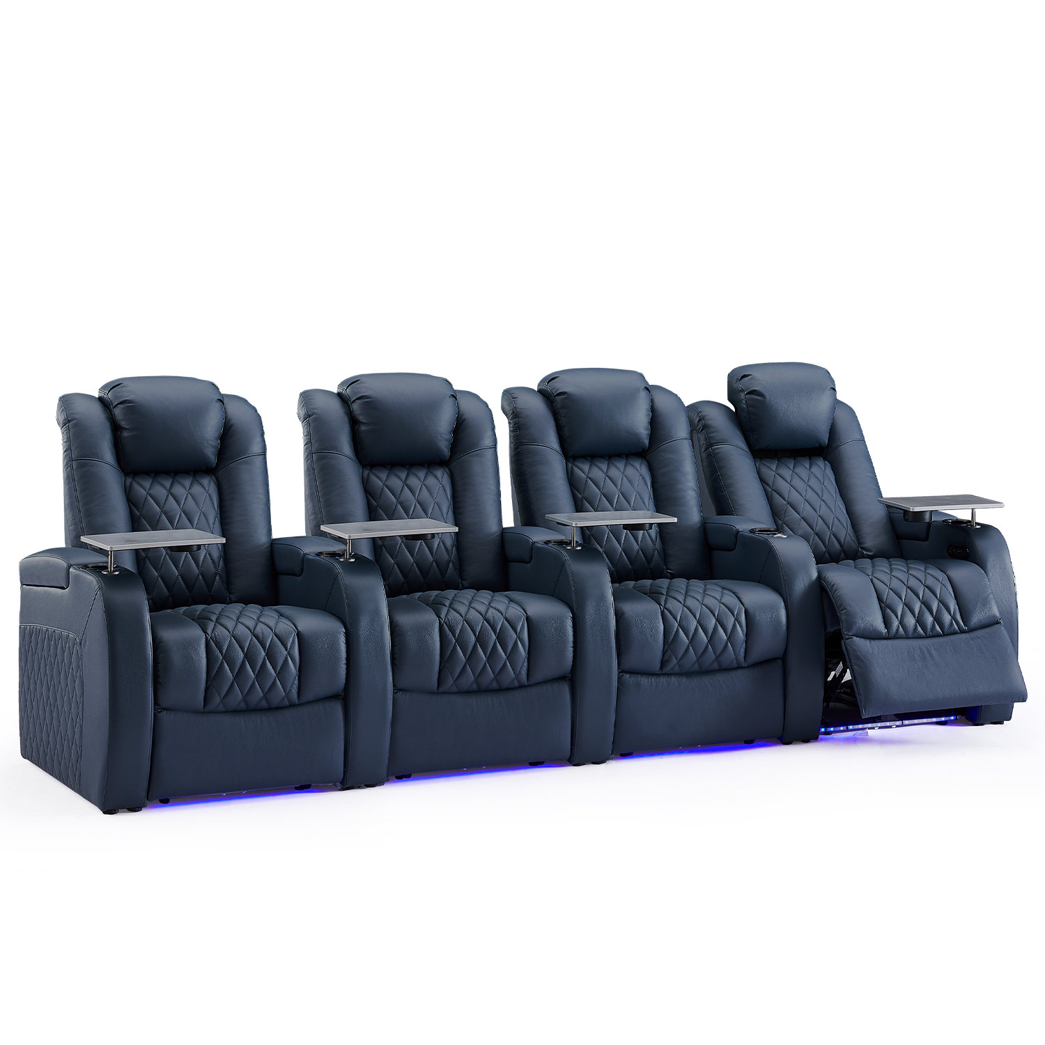 Orren Ellis 122" Wide Genuine Leather Home Theater Seating with Cup ...