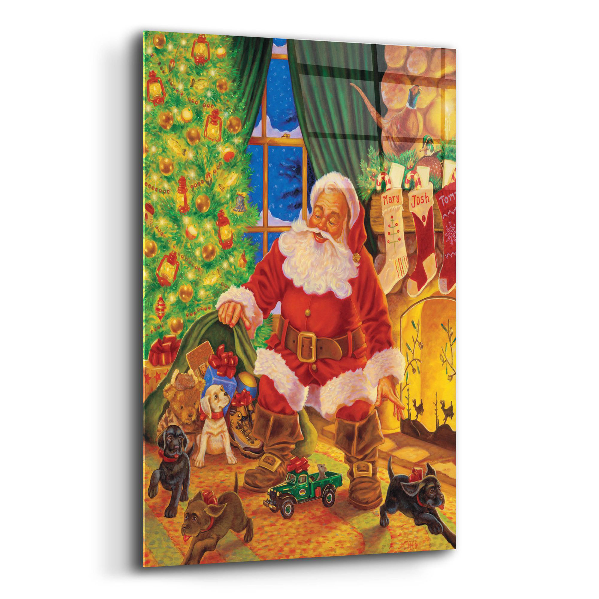 The Holiday Aisle® Santa Pups' By Christopher Nick, Acrylic Glass Wall ...