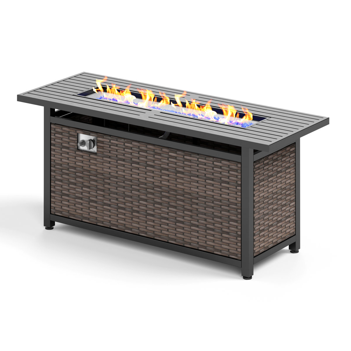 Lark Manor Argyri 56" Outdoor Rectangular Rattan Propane Gas Fire Pit ...