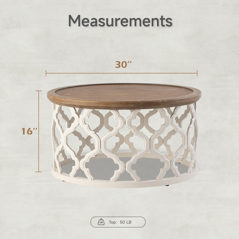 Ophelia & Co. Brionica Farmhouse Round Coffee Table, Distressed Tray ...