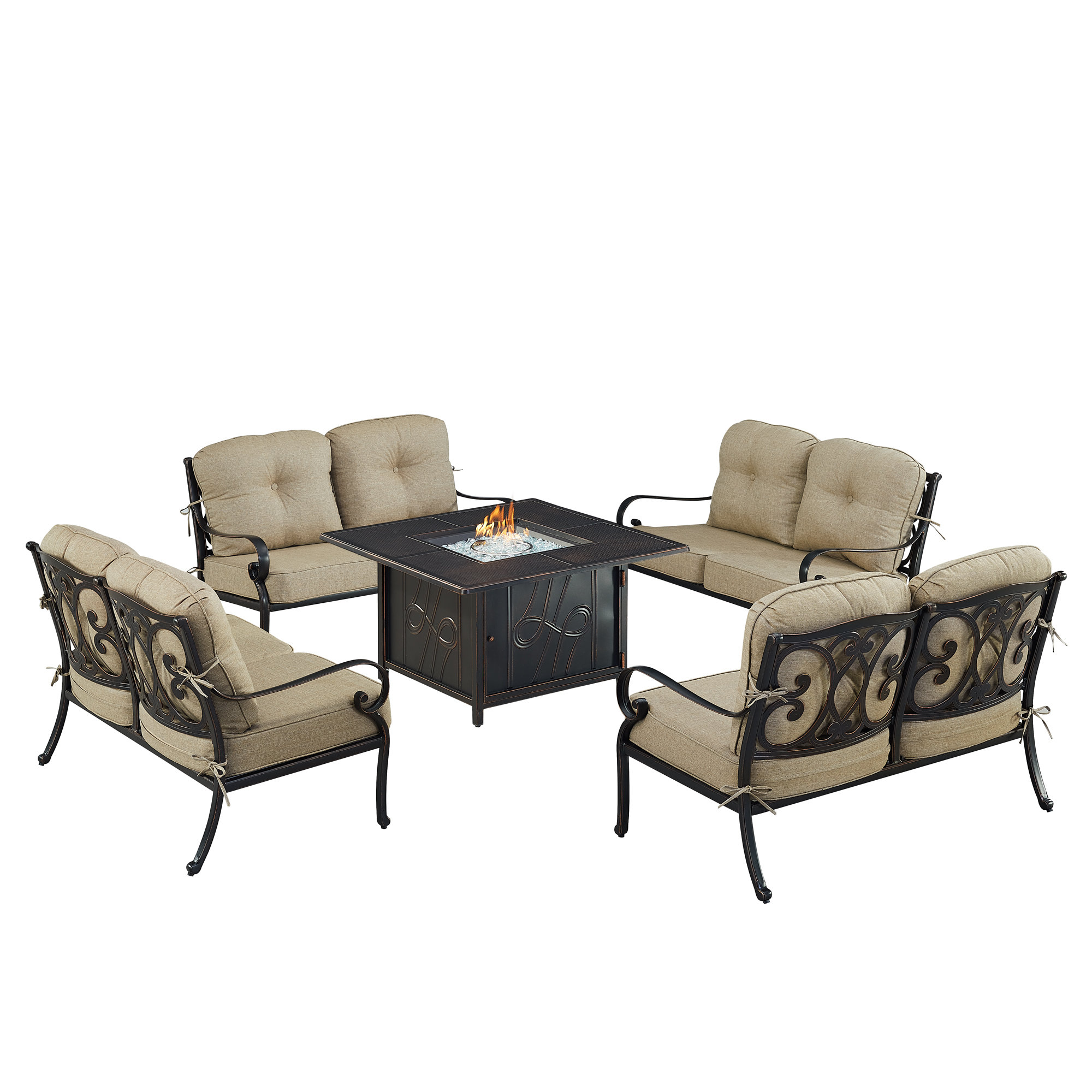 Oakland Living Black Aluminum Fire Table Set with Four Deep Seating ...