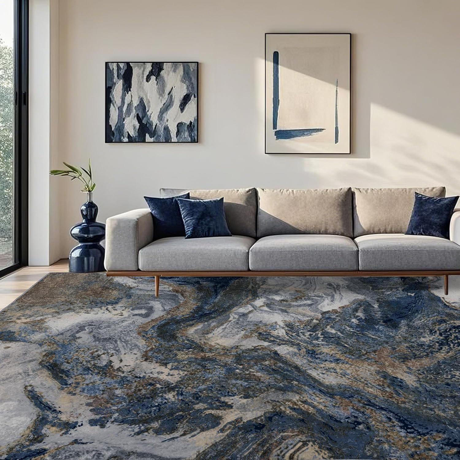 Orren Ellis Modern Washable Rug For Living Room: Abstract 8X10 Area Rugs For Bedroom Low Pile ...