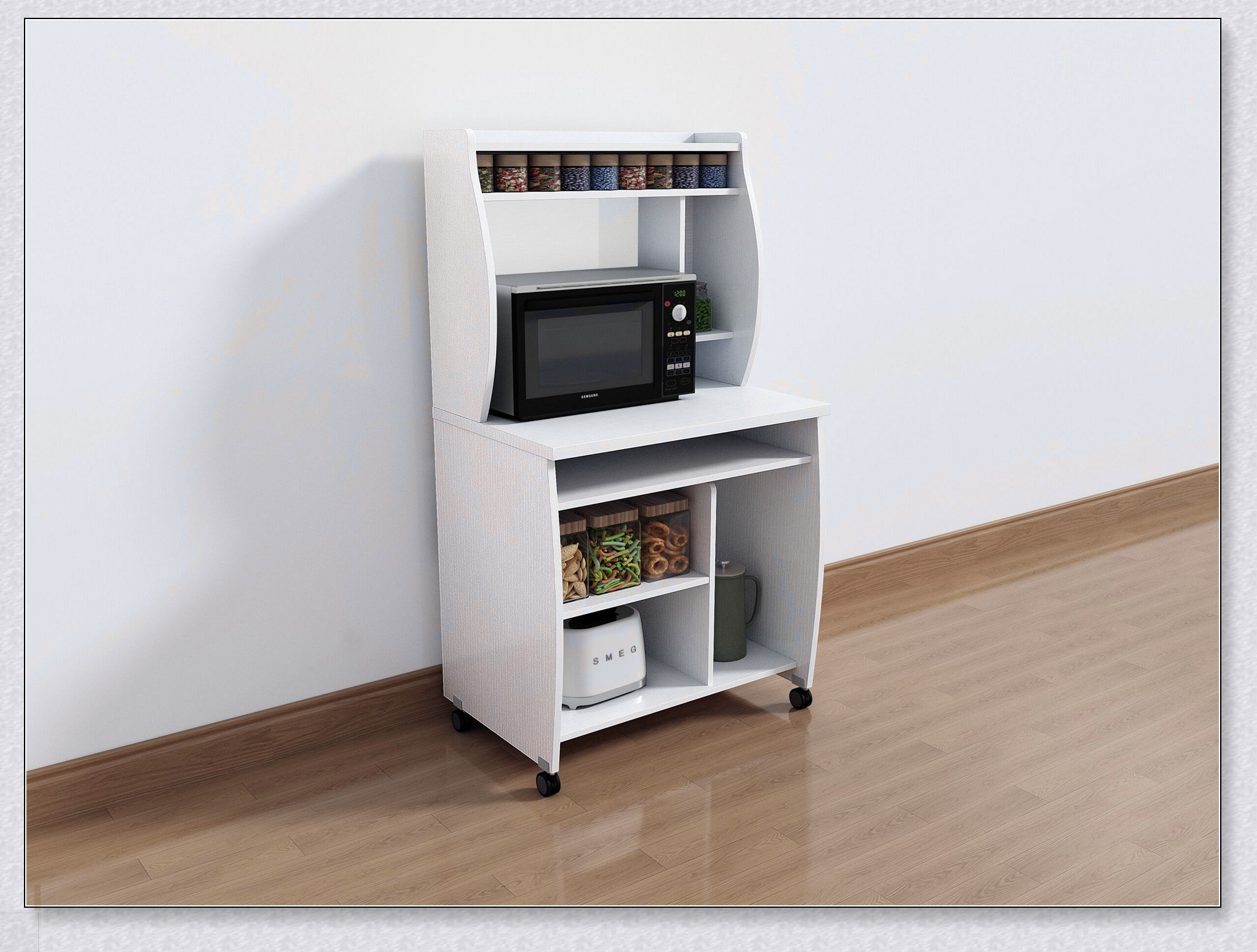 Mercer41 Versatile Microwave And Computer Cart With Hutch, Shelves ...