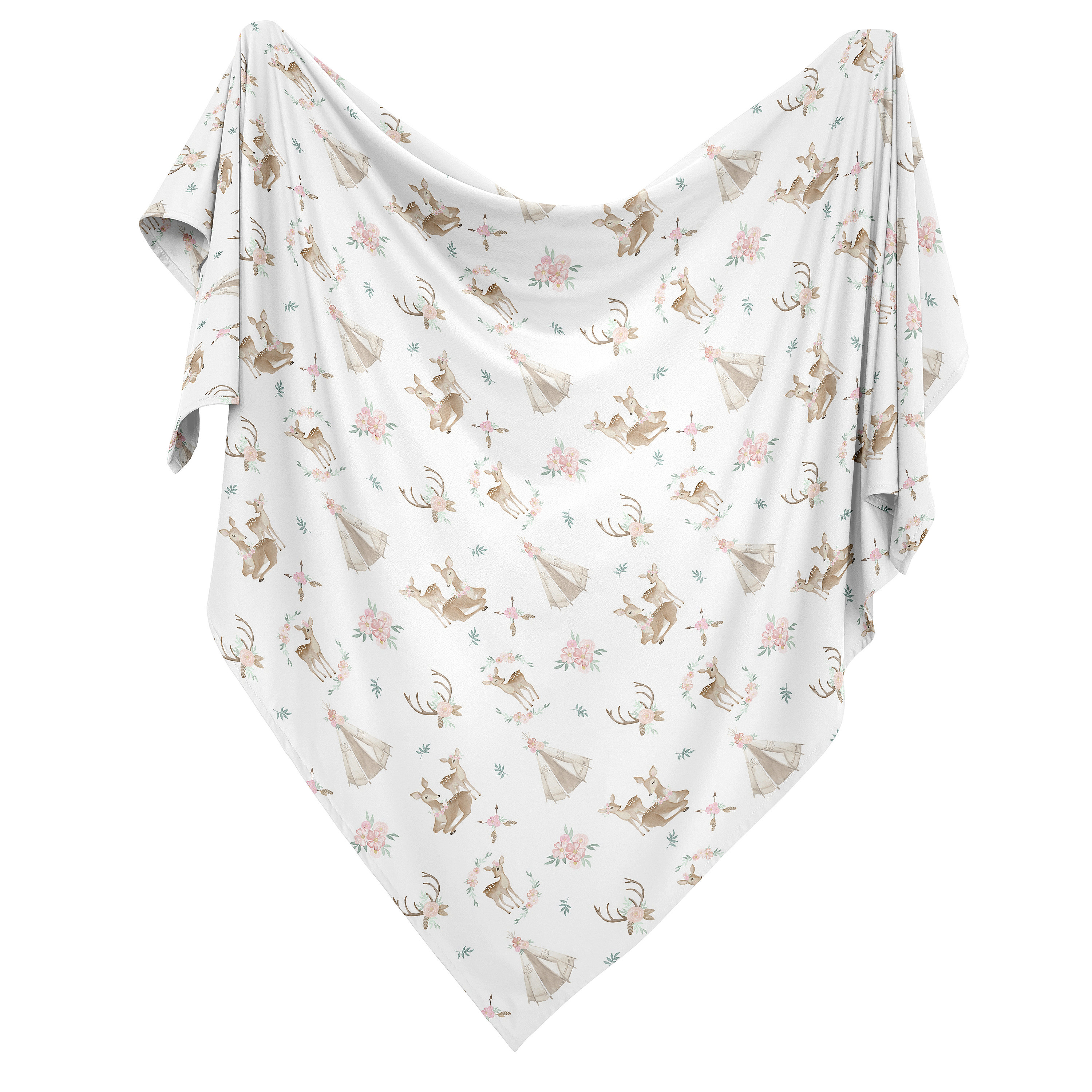 Sweet Jojo Designs Deer Floral Baby Swaddle Receiving Blanket By Sweet ...