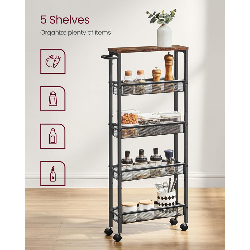 Passetas Slim Rolling Cart, 5-Tier Storage Cart, Narrow Cart With ...