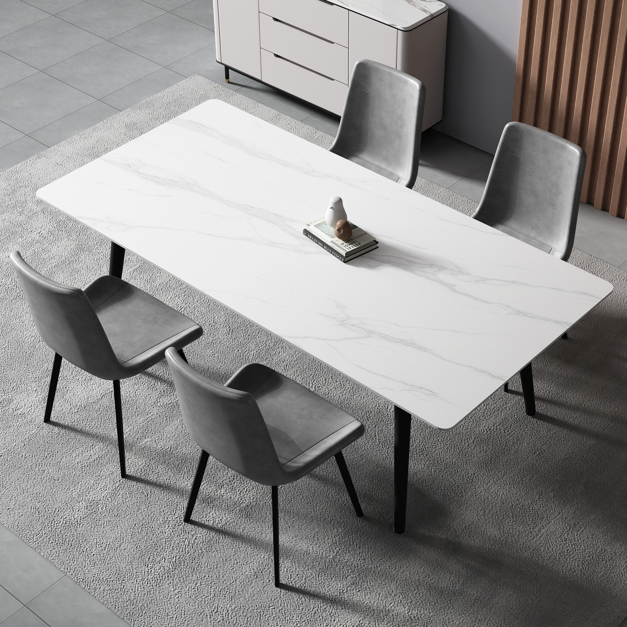 Mercer41 Tanvish 70.8'' Rectangle Marble Dining Table Set for 6 ...