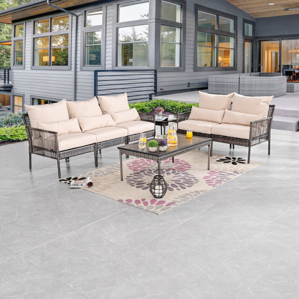 Bayou Breeze Aalaysia 7-Piece Outdoor Wicker Conversation Set | Wayfair