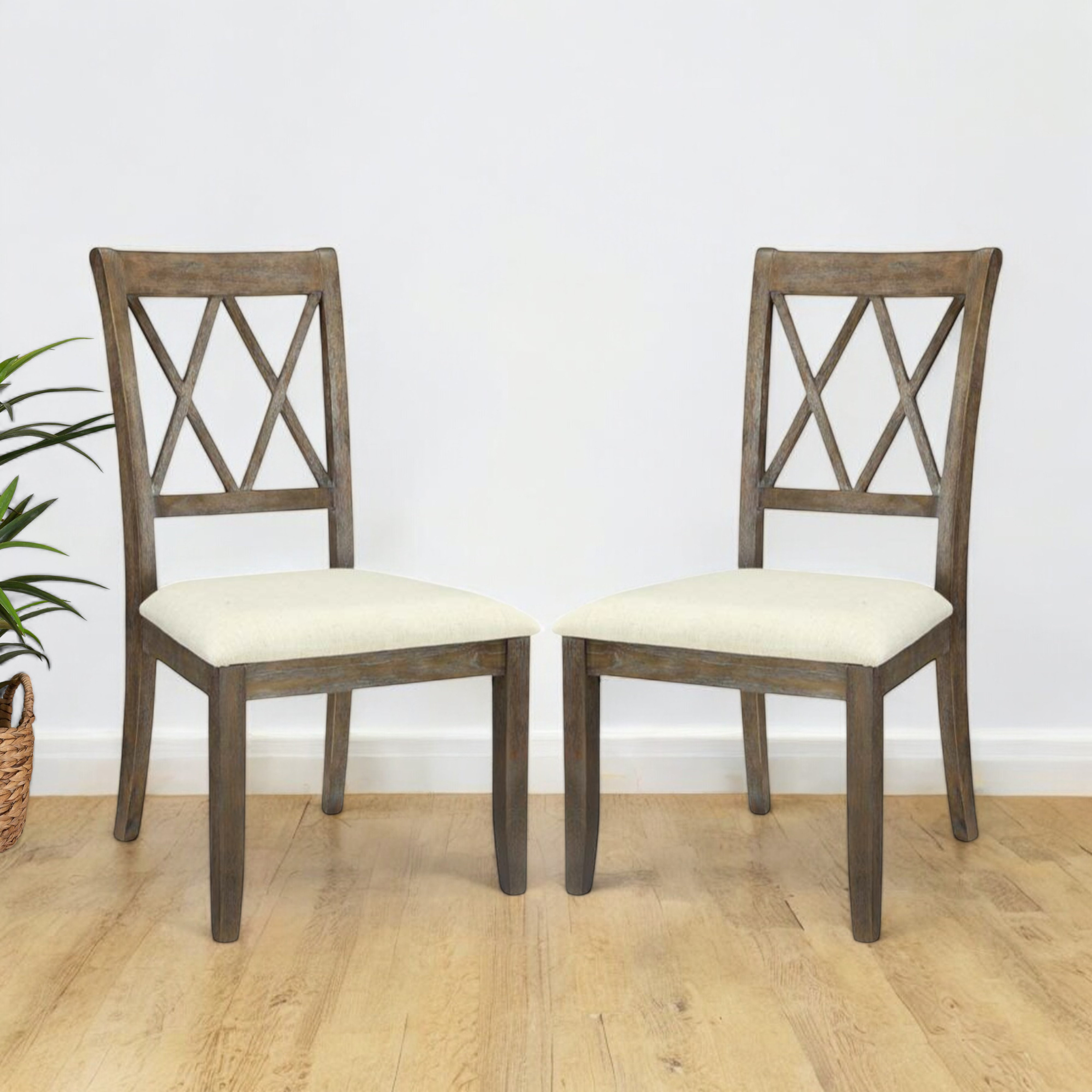 Rosalind Wheeler Calyx Beige Linen & Salvage Brown Side Chair (Set-2 ...