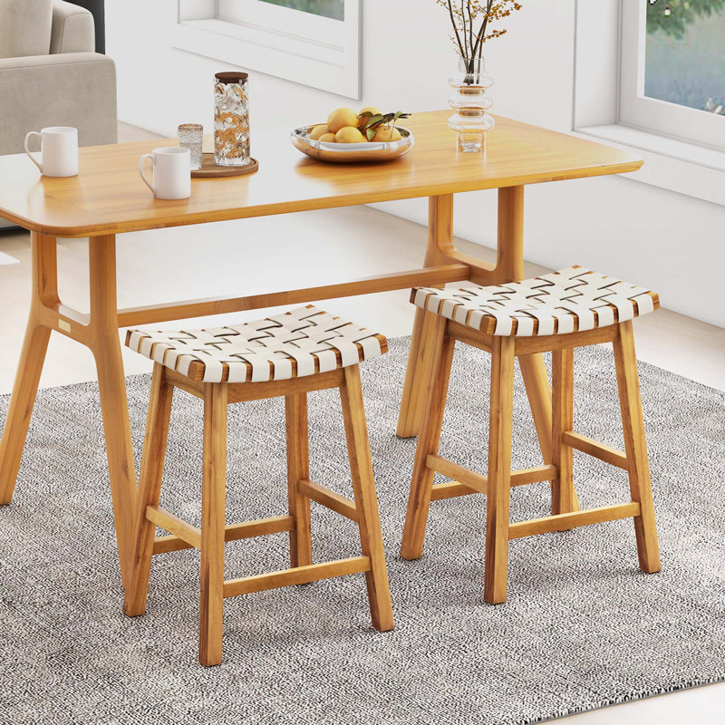 Lark Manor™ Woven Saddle Stools Set Of 2 Faux Pu Leather Counter Height ...