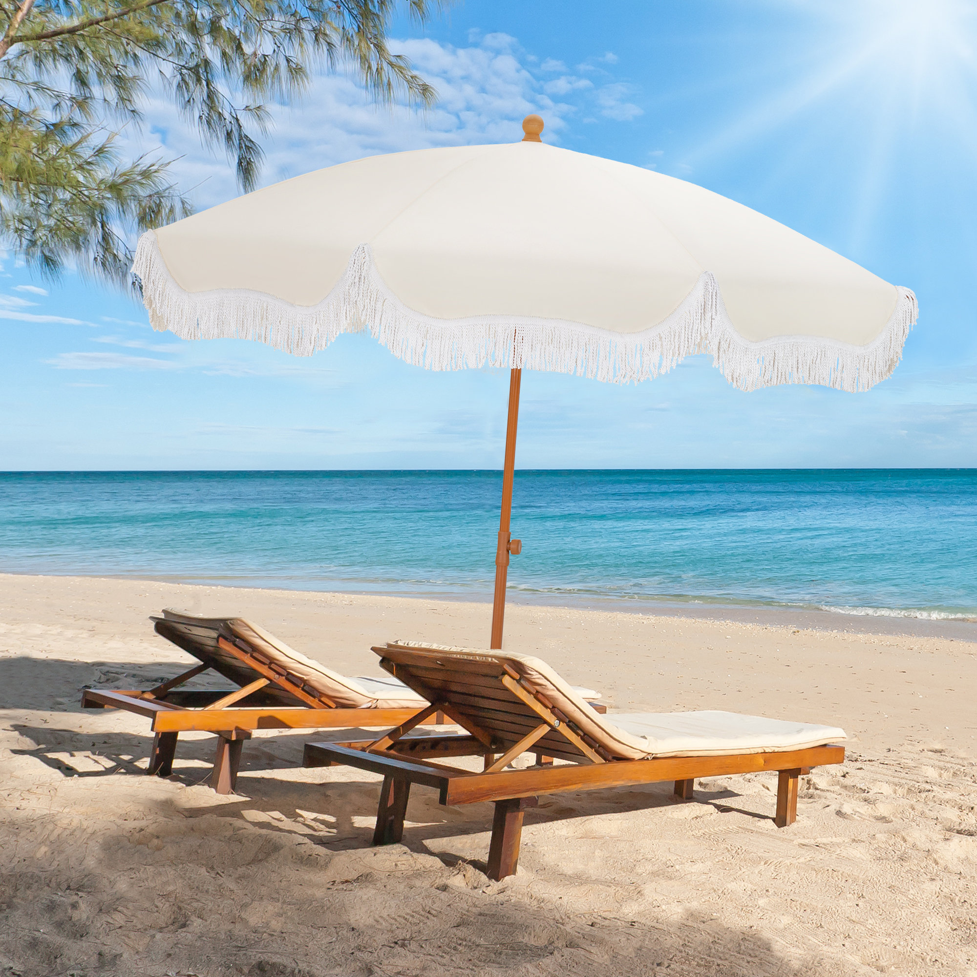 Beachcrest Home Sharniece 7ft Patio Umbrella with Fringe Outdoor Tassel ...