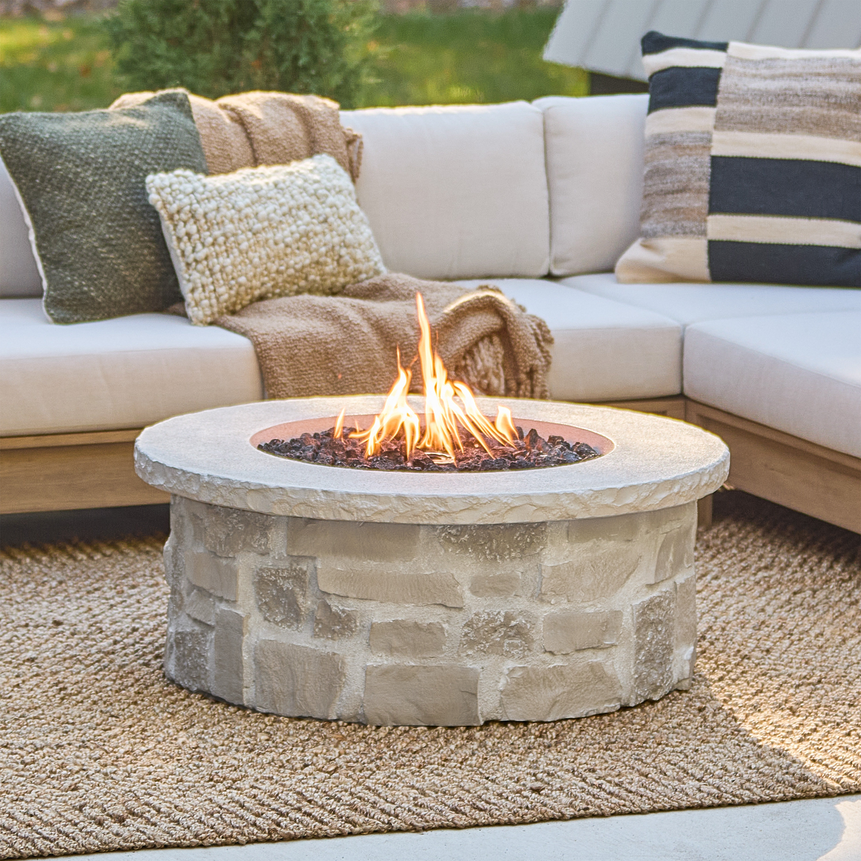 Real Flame Scottsdale 40" Round Stone Propane Fire Pit Table By Real ...