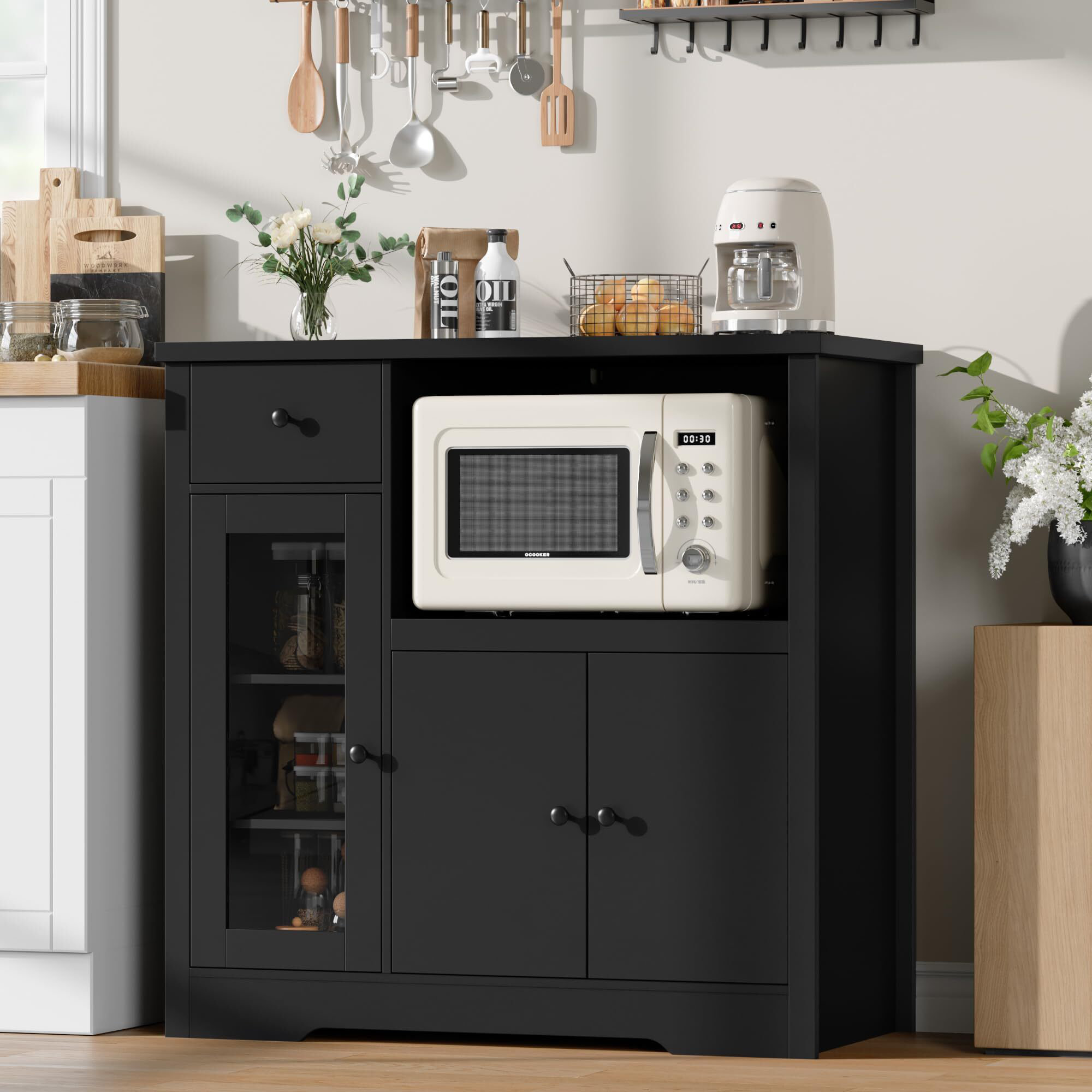 Winston Porter Kitchen Microwave Cabinets/Stand With 3 Doors And 1 ...