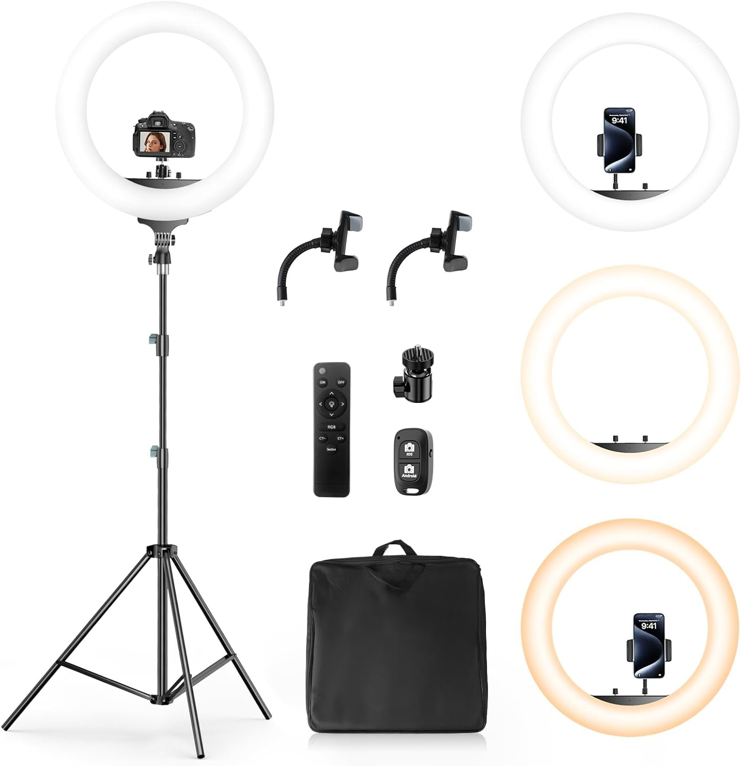 JJbaok 22" Professional Ring Light With Tripod Stand And Phone Holder ...