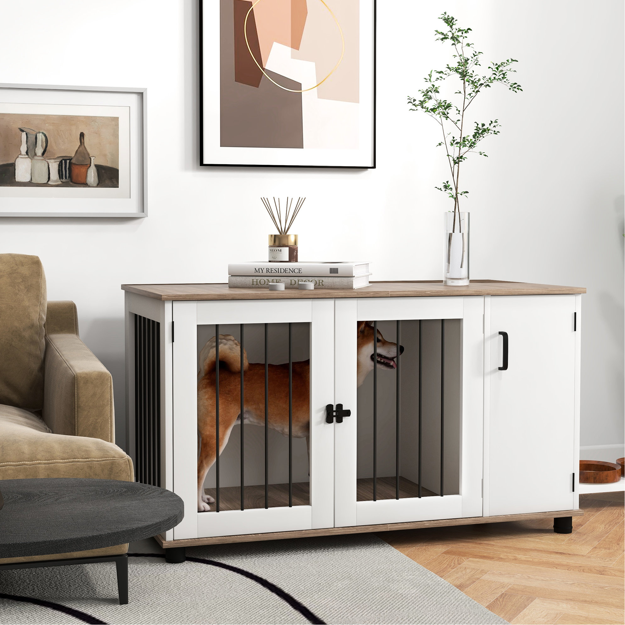 Tucker Murphy Pet™ Walnut Dog Crate Furniture With Side Cabinet And ...