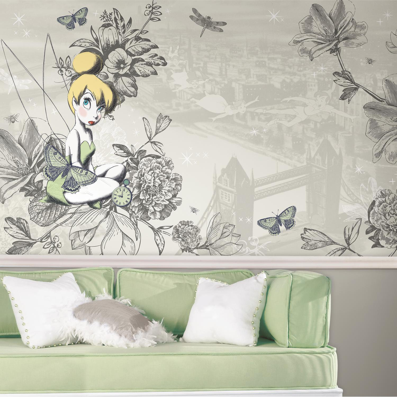 Room Mates Tinkerbell Chair Rail Prepasted 10.5' x 72" Wall Mural ...