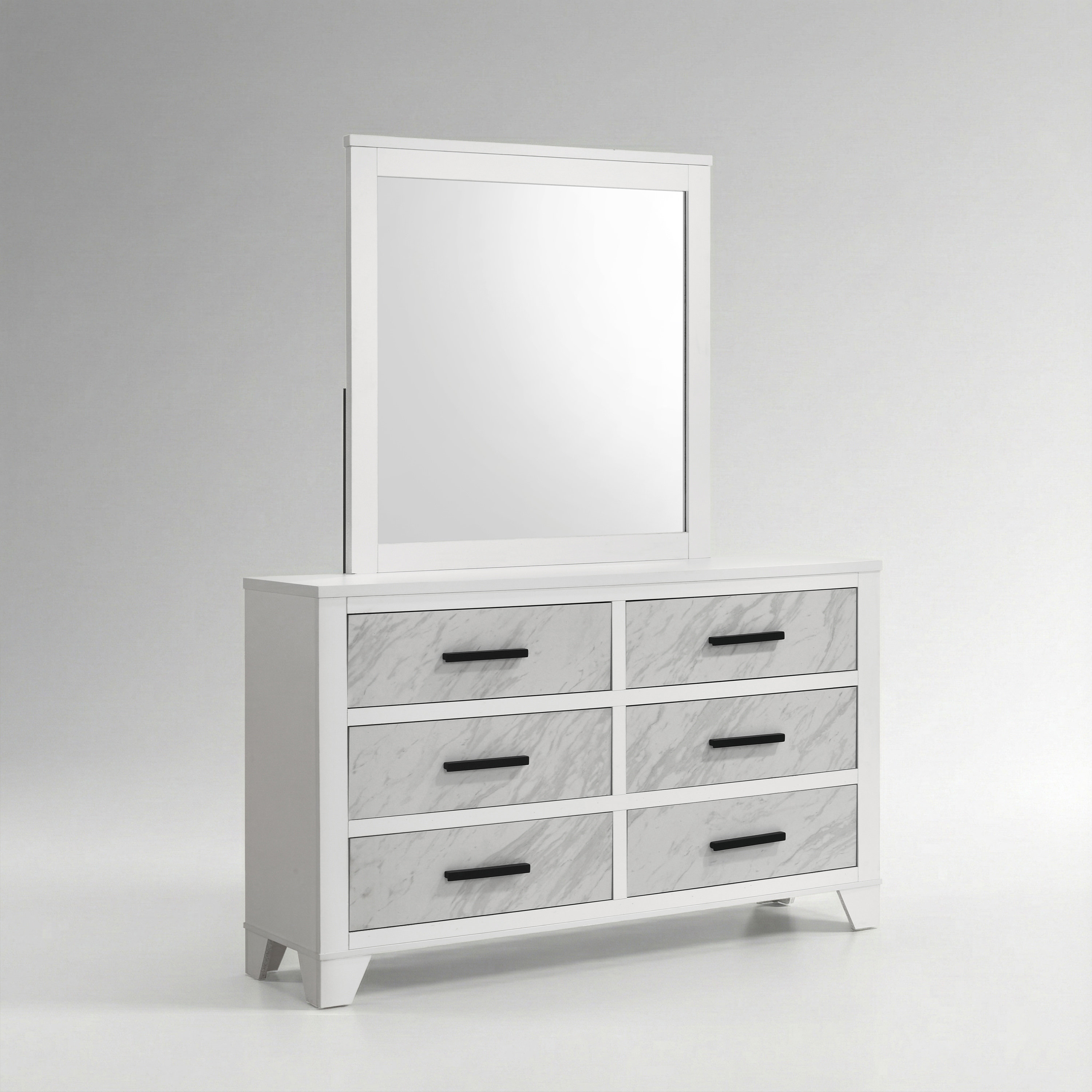 Ebern Designs Chauntel Faux Marble Inset 2-Piece Dresser And Mirror Set ...