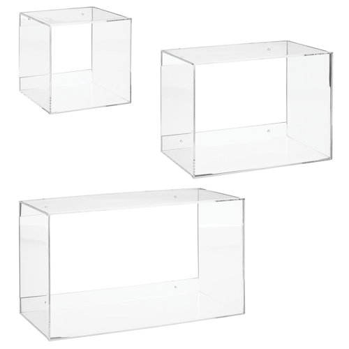 mDesign Acrylic Floating Wall Mount Geometric Display Shelves, Set of 3 ...