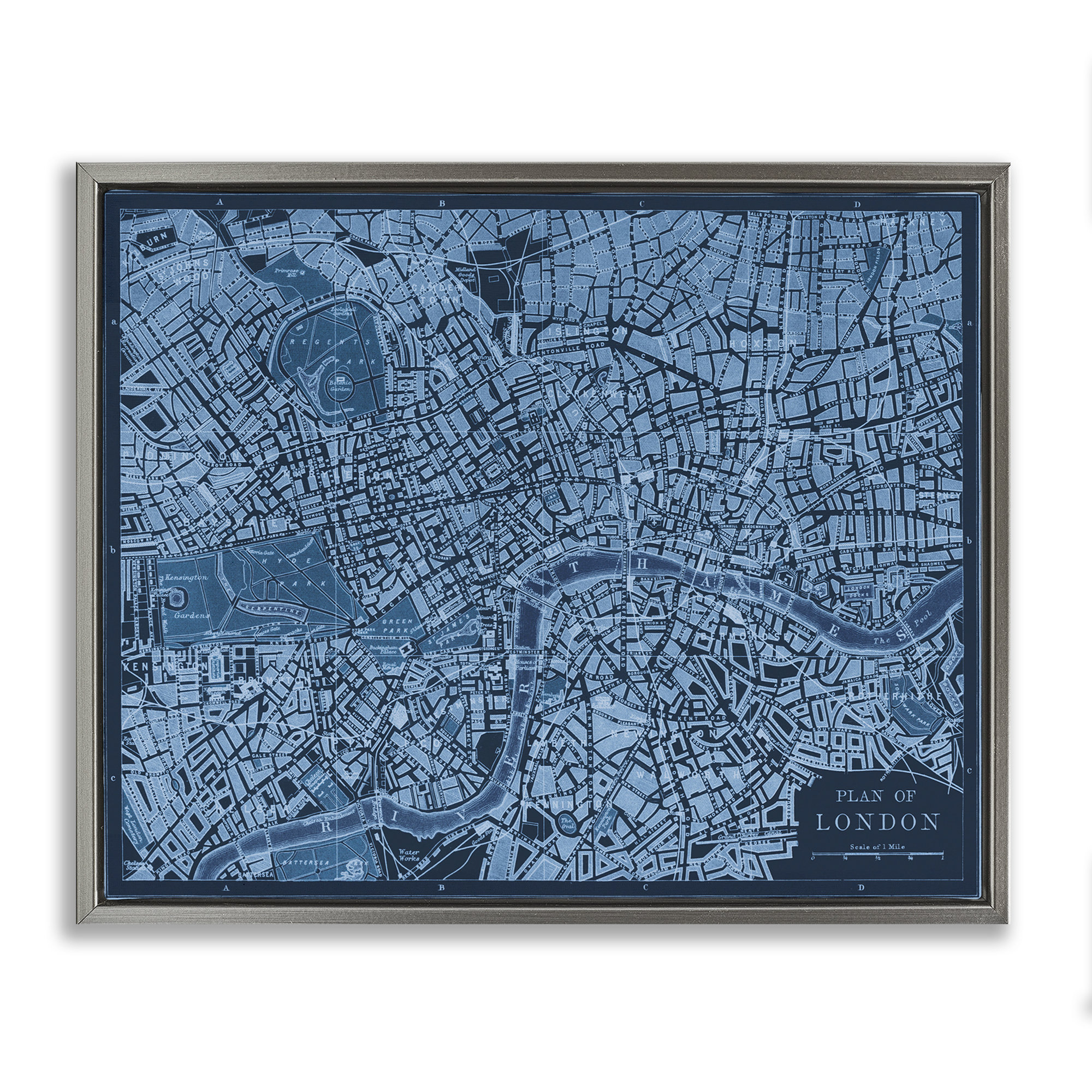 Mercer41 Blue Detailed London Map Floating Frame, design by Phillipa ...
