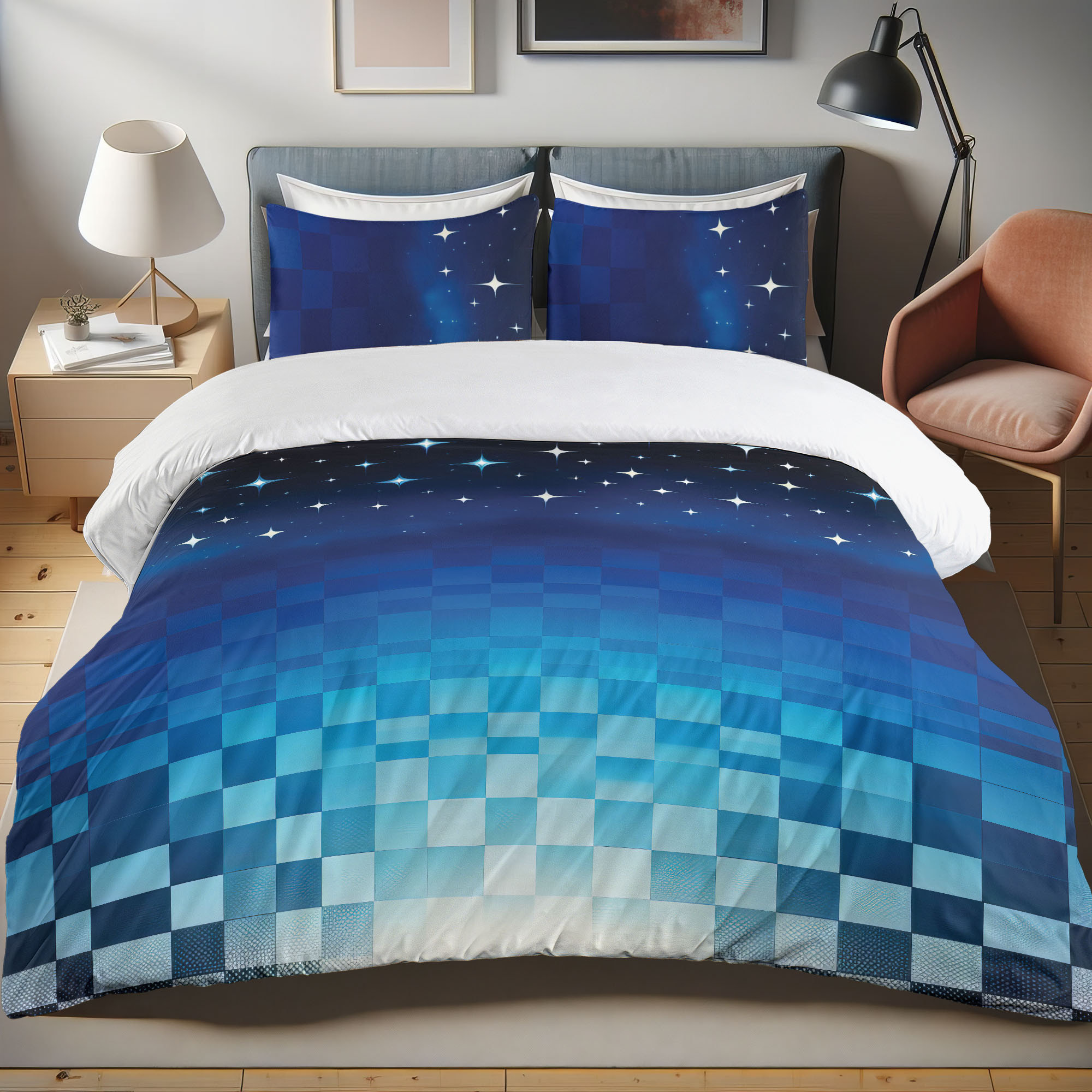 Ambesonne Checkered Duvet Cover Set Starry Night Checkered Twin Sky ...
