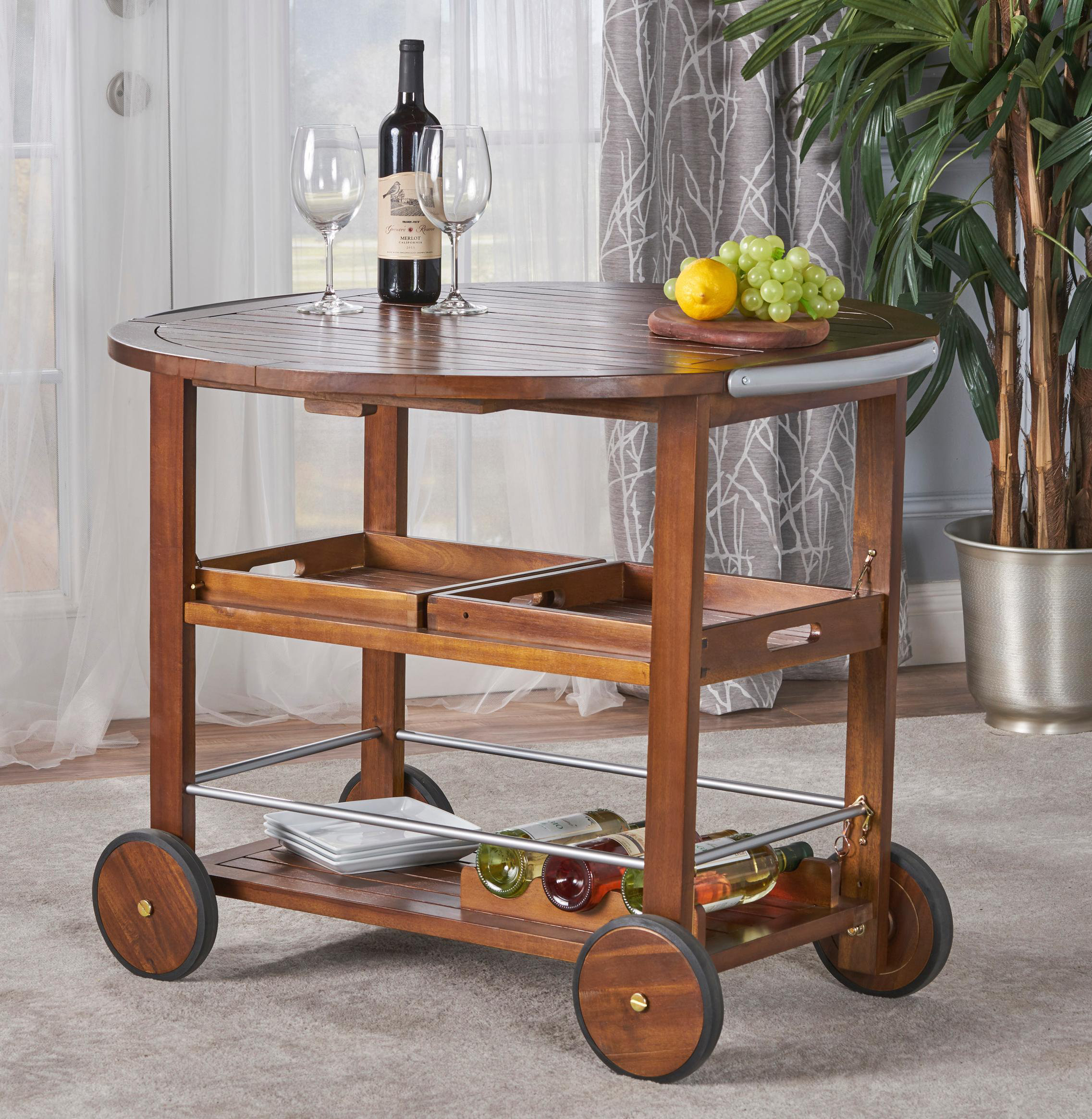 Red Barrel Studio® Tillary Outdoor Aluminum Wood Drop Leaf Bar Cart ...
